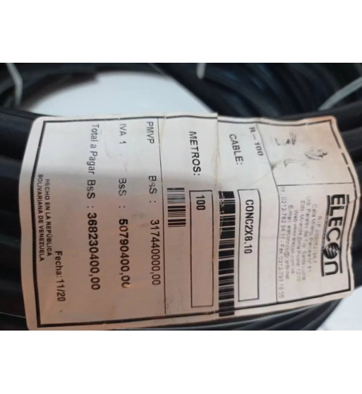 Cable Concéntrico 2x8.10 X Metros Elecon 100%cobre 600v