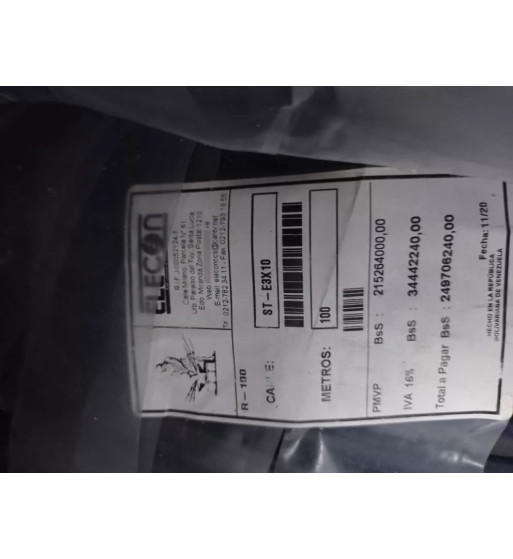 Cable Eléctrico St-e3x10 Awg 100mts Elecon 100% Cobre 600v