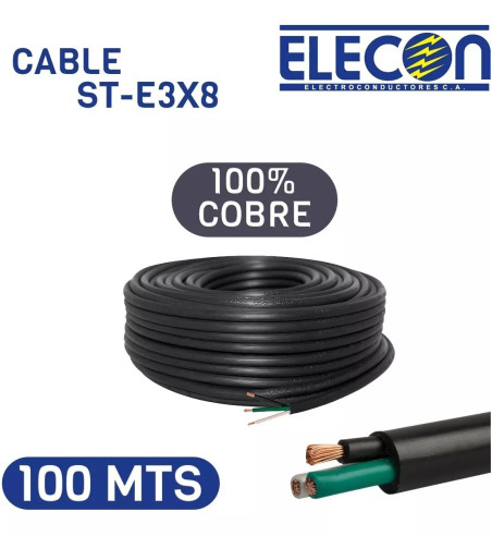 Cable Eléctrico St-e3x8 Awg Elecon 100% Cobre 100mts 600v