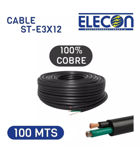 Cable Eléctrico St-3x12 Awg 100mts Elecon 100% Cobre 600v